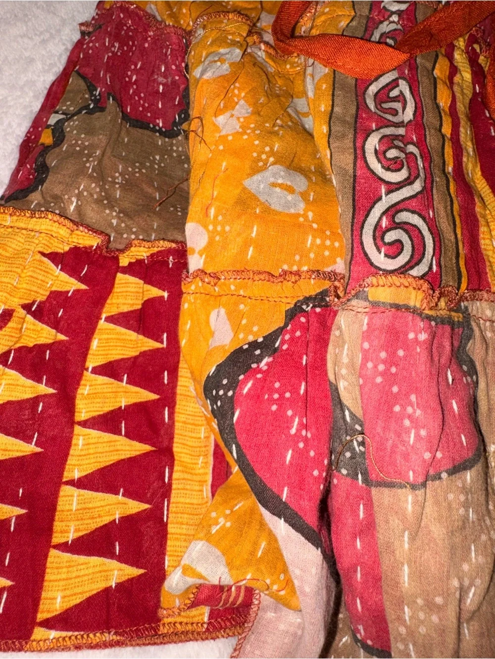 Karma Nepal Craft | Skirts | Boho Kantha Tiered Floral Yellow Orange ...